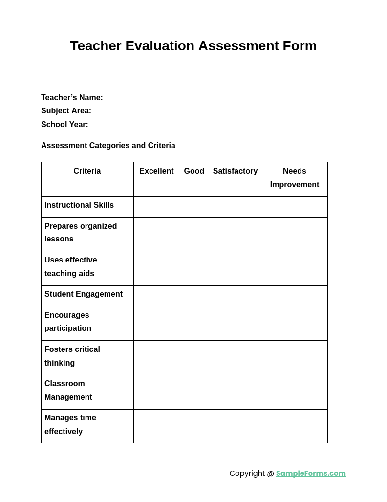 FREE 11+ Teacher Assessment Form Samples, PDF, MS Word, Google Docs