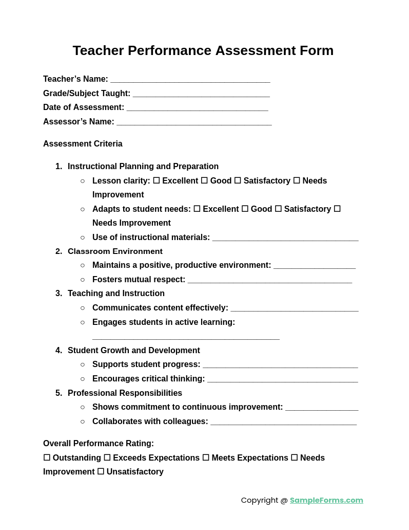 FREE 11+ Teacher Assessment Form Samples, PDF, MS Word, Google Docs