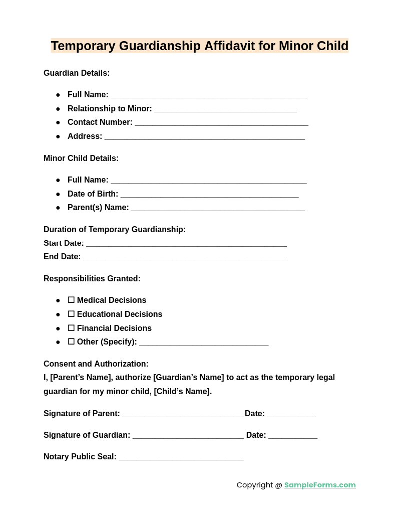 FREE 12+ Guardianship Affidavit Form Samples, PDF, MS Word, Google Docs