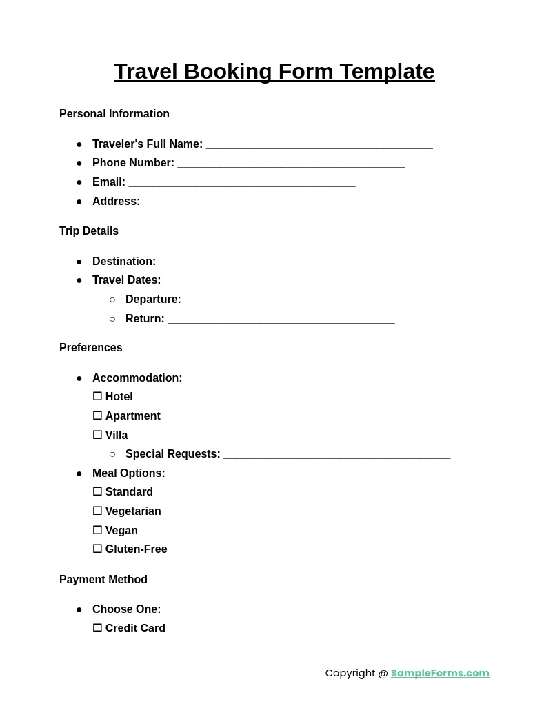 FREE 42+ Travel Booking Form Samples, PDF, MS Word, Google Docs