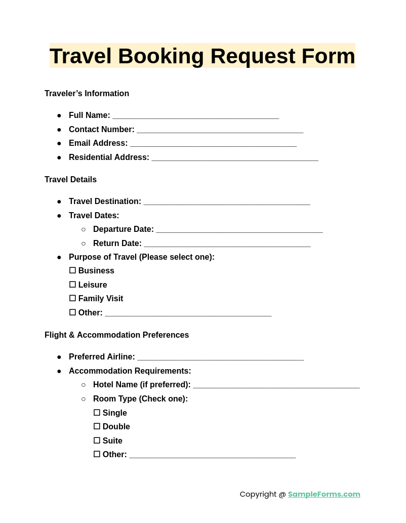 FREE 42+ Travel Booking Form Samples, PDF, MS Word, Google Docs