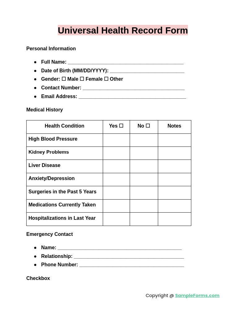 FREE 13+ Health Record Form Samples, PDF, MS Word, Google Docs