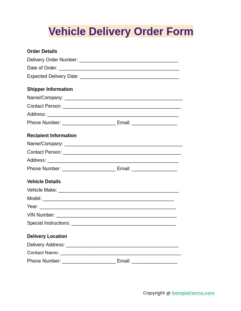 FREE 13+ Delivery Order Form Samples, PDF, MS Word, Google Docs