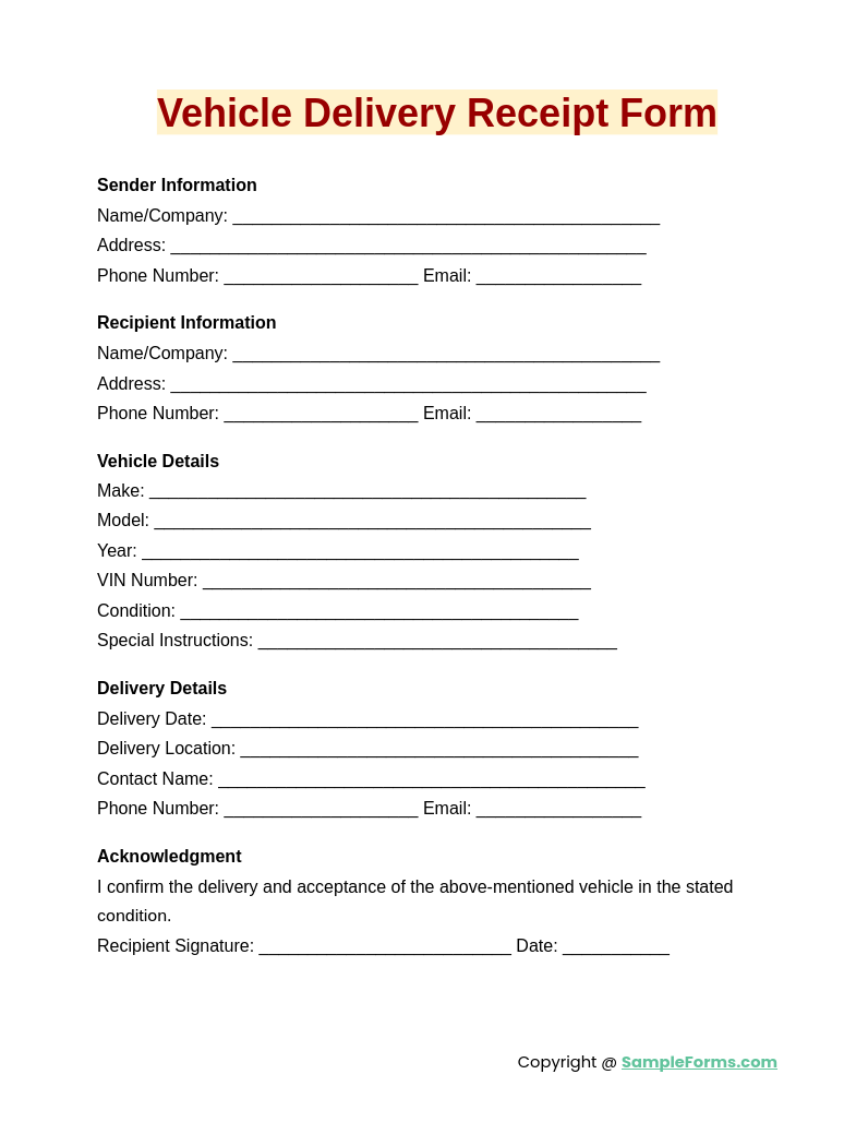 FREE 10+ Delivery Receipt Form Samples, PDF, MS Word, Google Docs