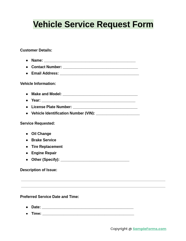 FREE 12+ Service Request Form Samples, PDF, MS Word, Google Docs