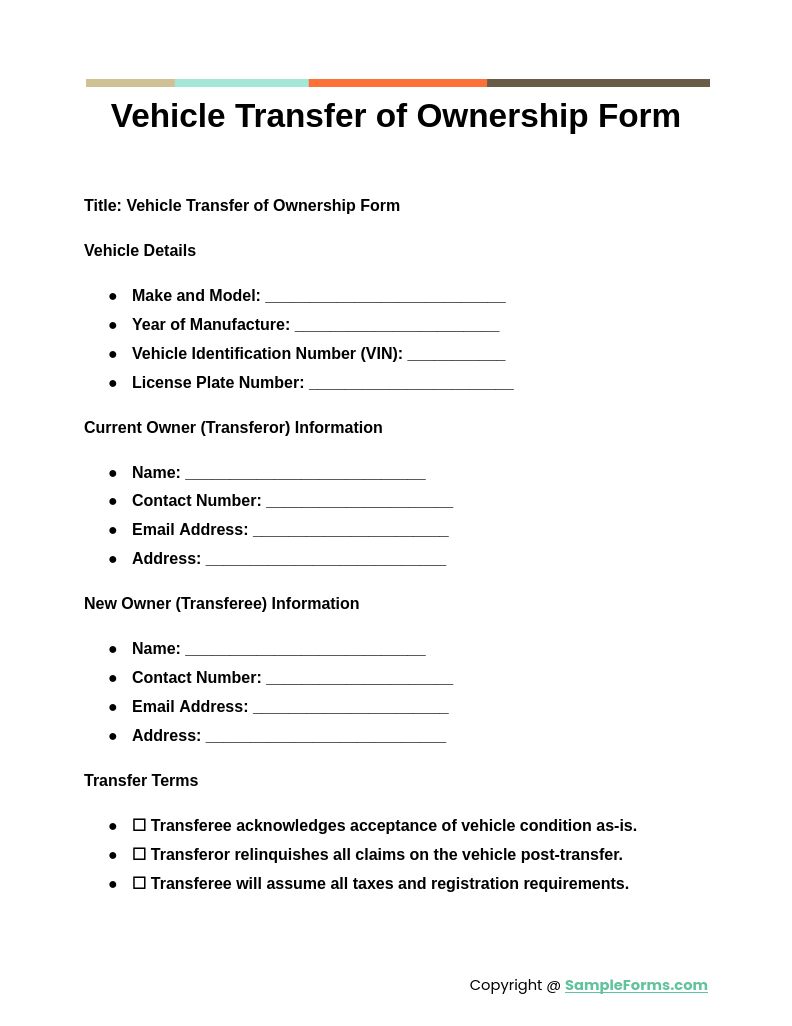 FREE 12+ Transfer of Ownership Form Samples, PDF, MS Word, Google Docs