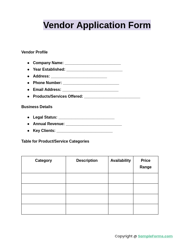 FREE 36+ Vendor Form Samples, PDF, MS Word, Google Docs, Excel