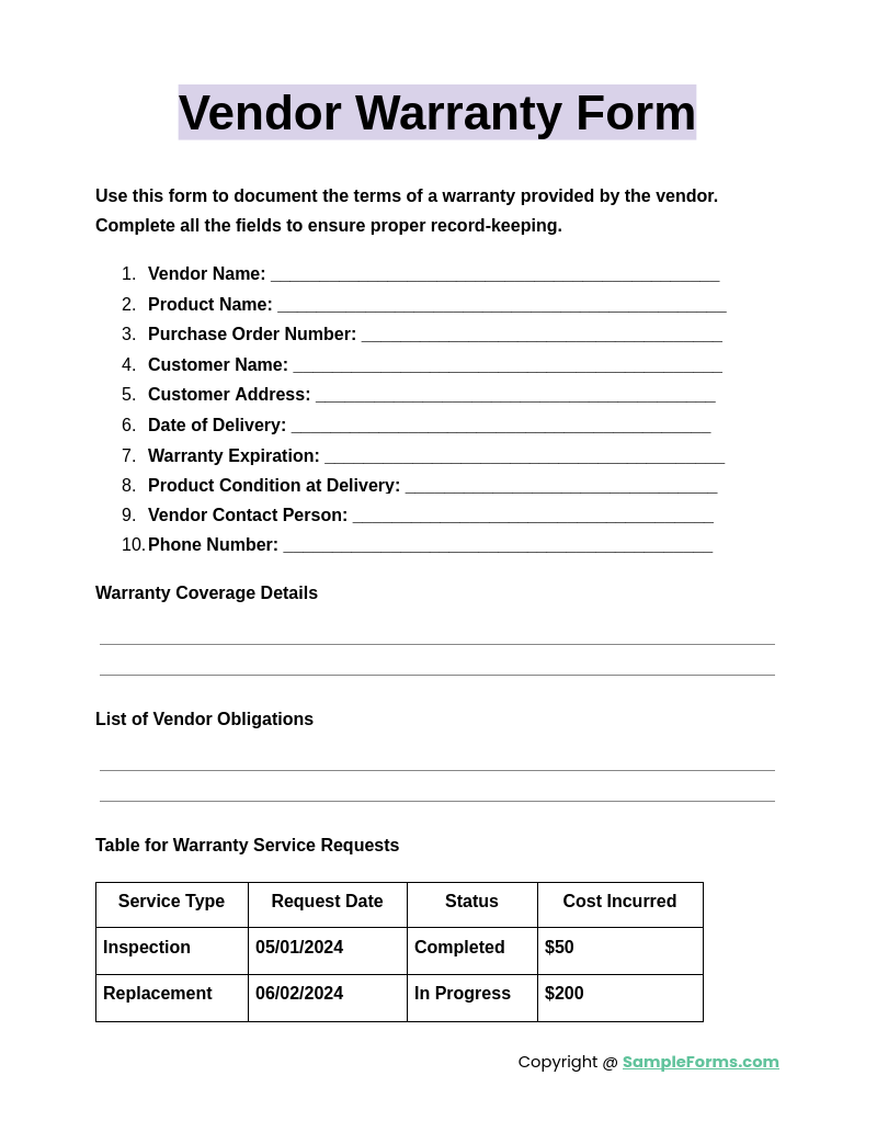FREE 12+ Warranty Form Samples, PDF, MS Word, Google Docs, Excel