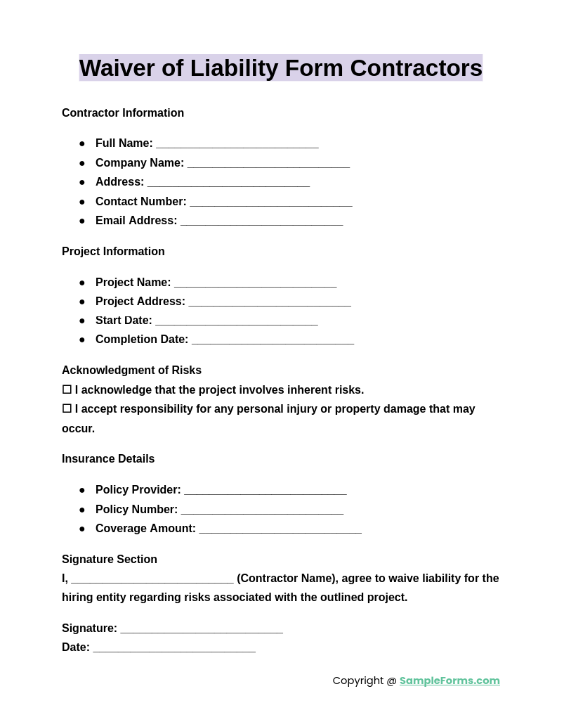 FREE 13+ Waiver of Liability Form Samples, PDF, MS Word, Google Docs