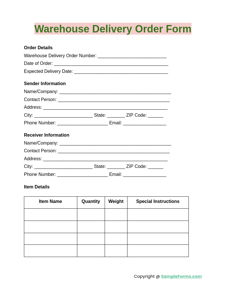 FREE 13+ Delivery Order Form Samples, PDF, MS Word, Google Docs