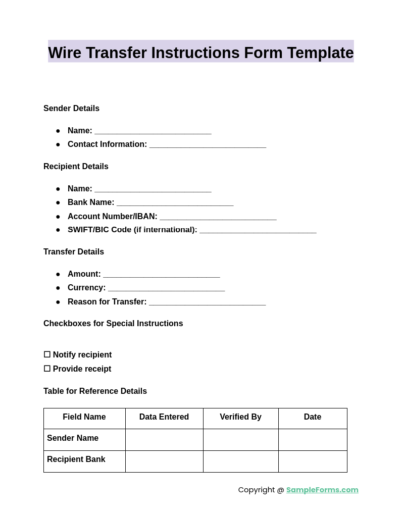 FREE 13+ Wire Transfer Instructions Form Samples, PDF, MS Word, Google Docs