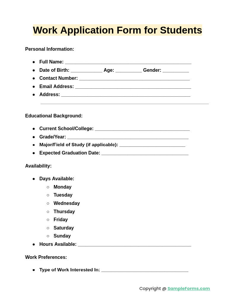 FREE 12+ Work Application Form Samples, PDF, MS Word, Google Docs