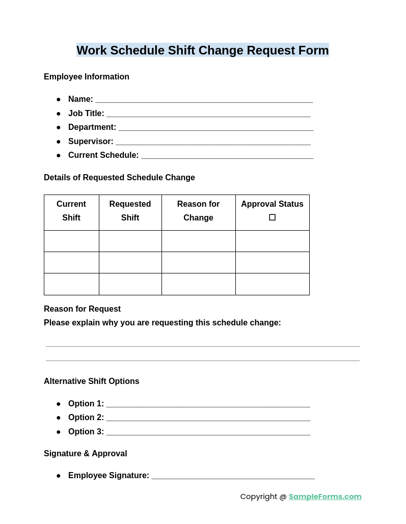 FREE 12+ Shift Change Request Form Samples, PDF, MS Word, Google Docs