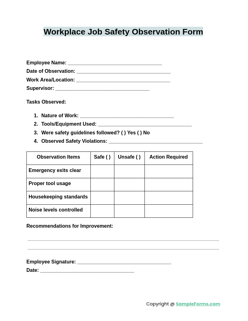 FREE 10+ Job Safety Observation Form Samples, PDF, MS Word, Google Docs
