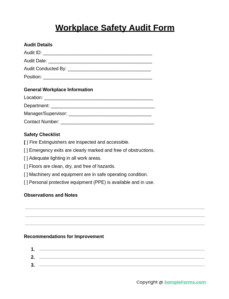 FREE 14+ Safety Audit Form Samples, PDF, MS Word, Google Docs