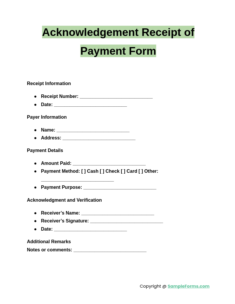 FREE 12+ Receipt of Payment Form Samples, PDF, MS Word, Google Docs, Excel
