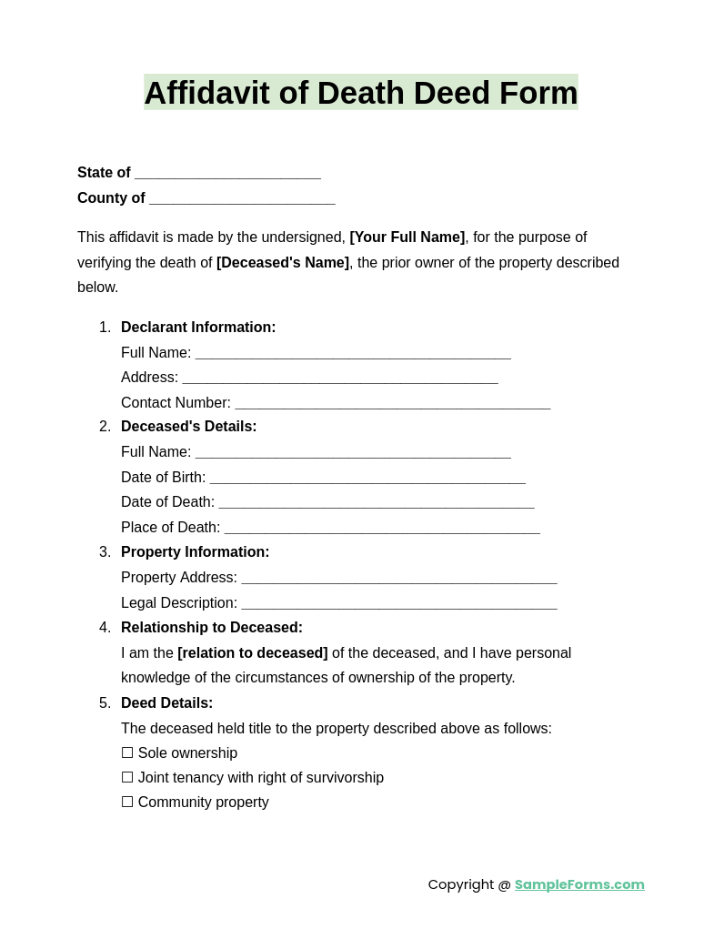 FREE 12+ Affidavit of Death Form Samples, PDF, MS Word, Google Docs