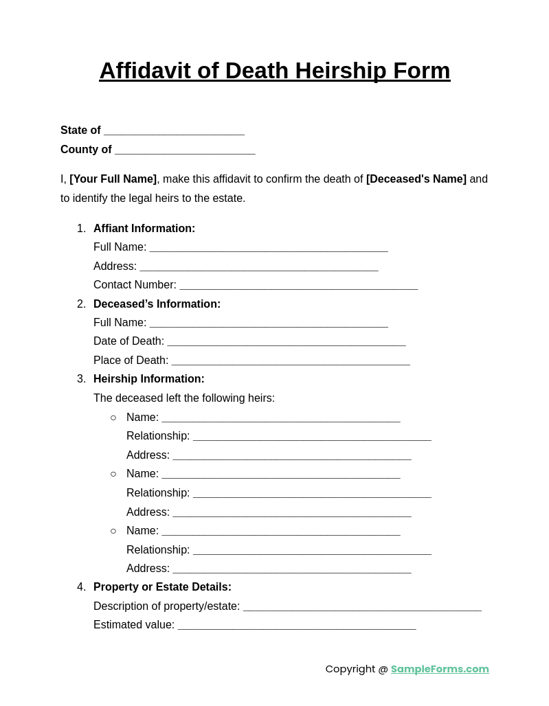 FREE 12+ Affidavit of Death Form Samples, PDF, MS Word, Google Docs