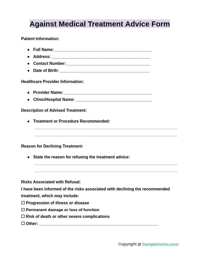 FREE 7+ Against Medical Advice Form Samples, PDF, MS Word, Google Docs