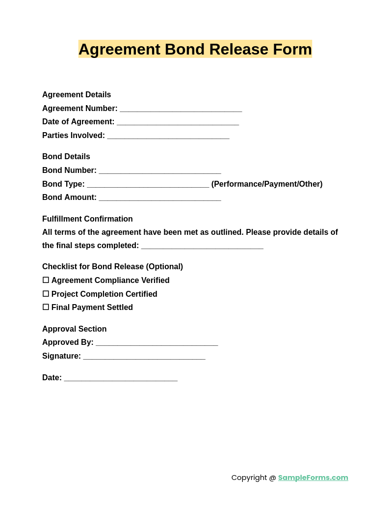 FREE 13+ Bond Release Form Samples, PDF, MS Word, Google Docs