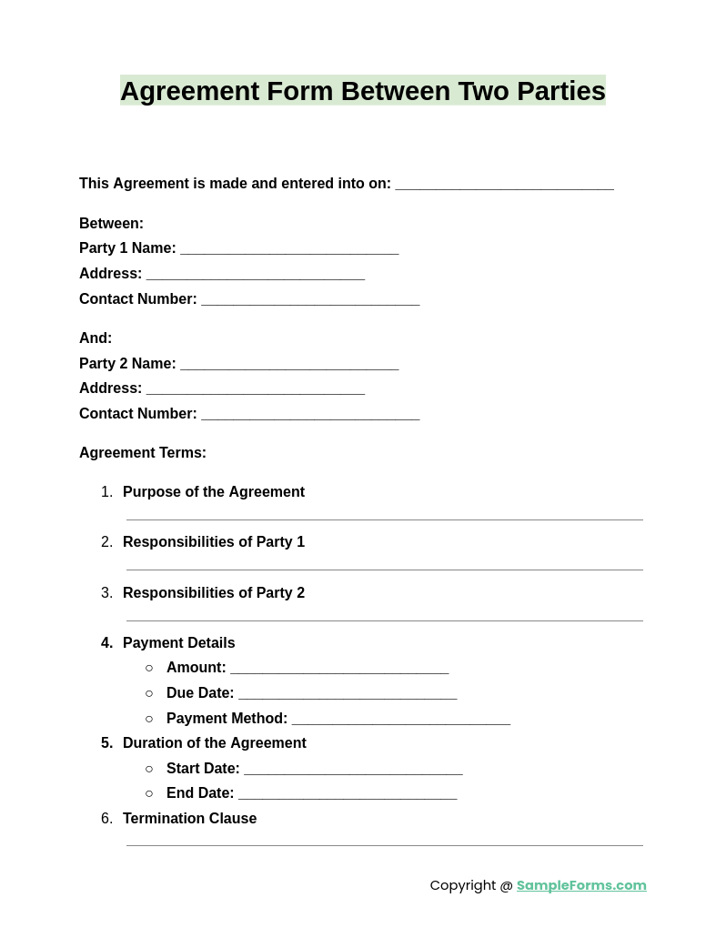 FREE 12+ Agreement Form Samples, PDF, MS Word, Google Docs