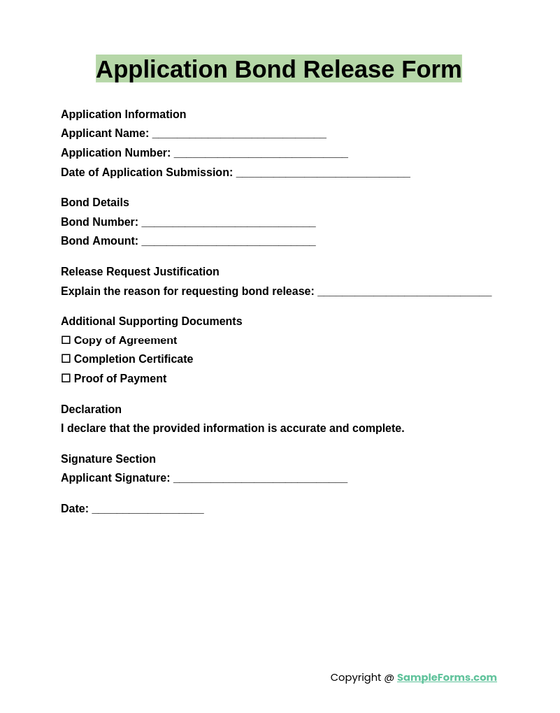 FREE 13+ Bond Release Form Samples, PDF, MS Word, Google Docs