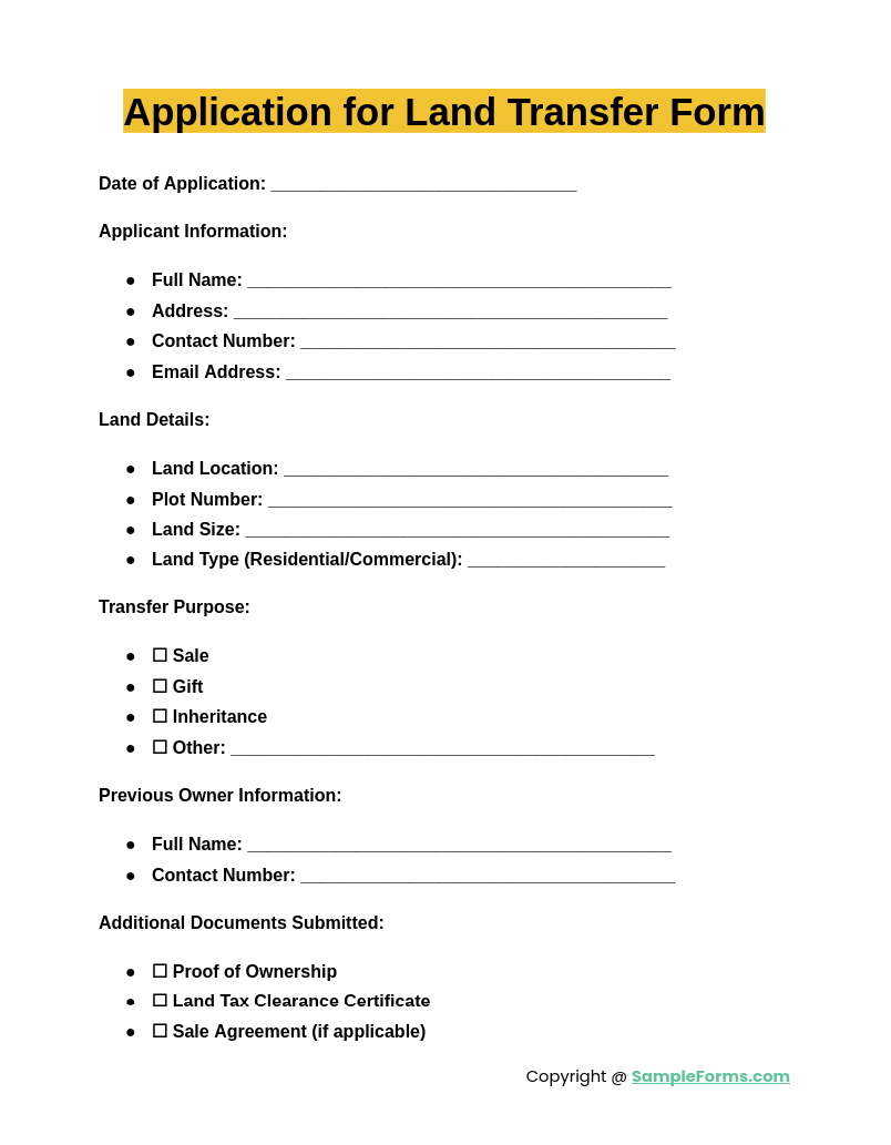 FREE 10+ Land Transfer Form Samples, PDF, MS Word, Google Docs