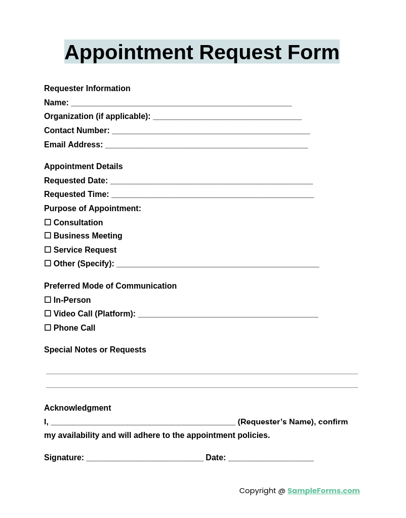 FREE 56+ Appointment Form Samples, PDF, MS Word, Google Docs