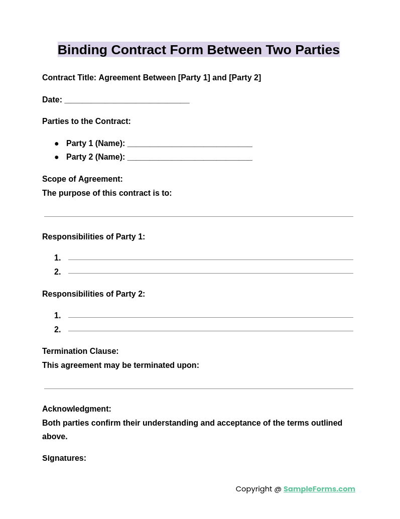 FREE 12+ Binding Contract Form Samples, PDF, MS Word, Google Docs