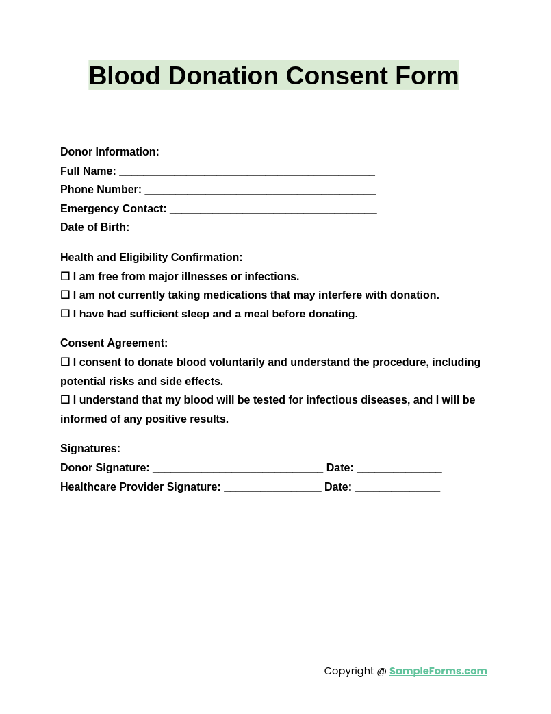 FREE 8+ Blood Donation Form Samples, PDF, MS Word, Google Docs
