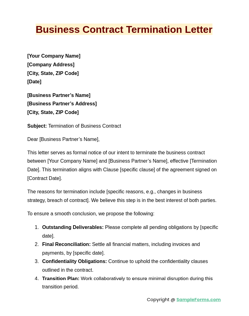 FREE 10+ Contract Termination Letter Samples, PDF, MS Word, Google Docs