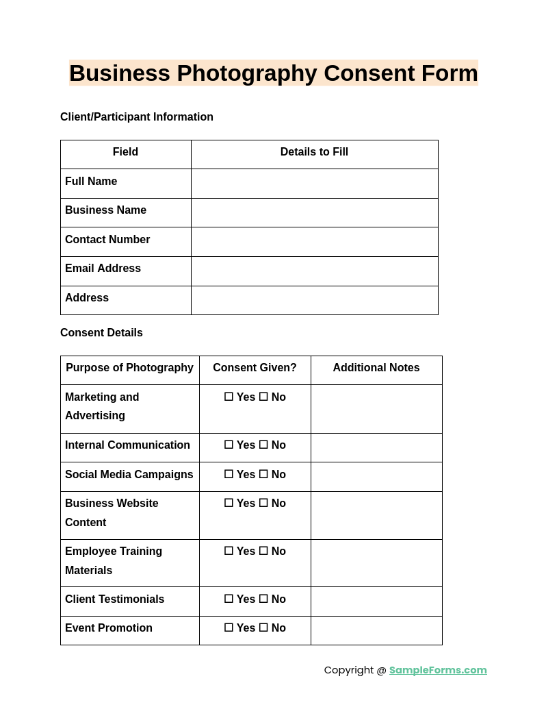 FREE 12+ Photography Consent Form Samples, PDF, MS Word, Google Docs