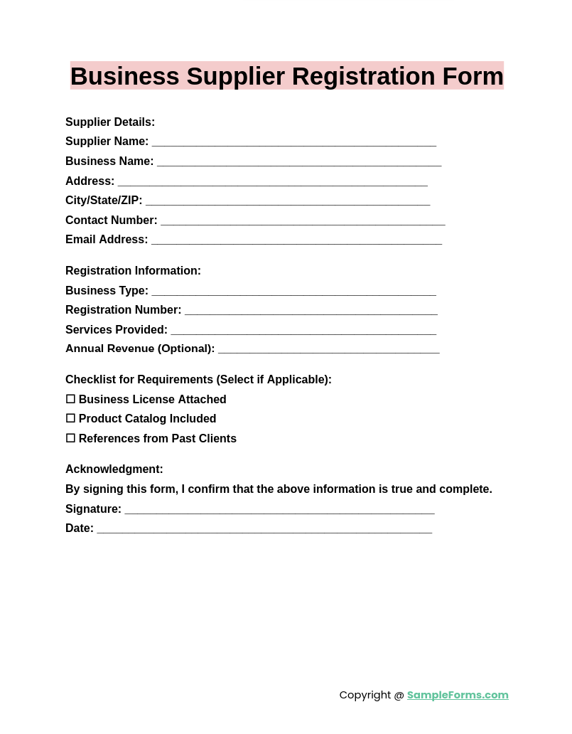 FREE 14+ Supplier Registration Form Samples, PDF, MS Word, Google Docs