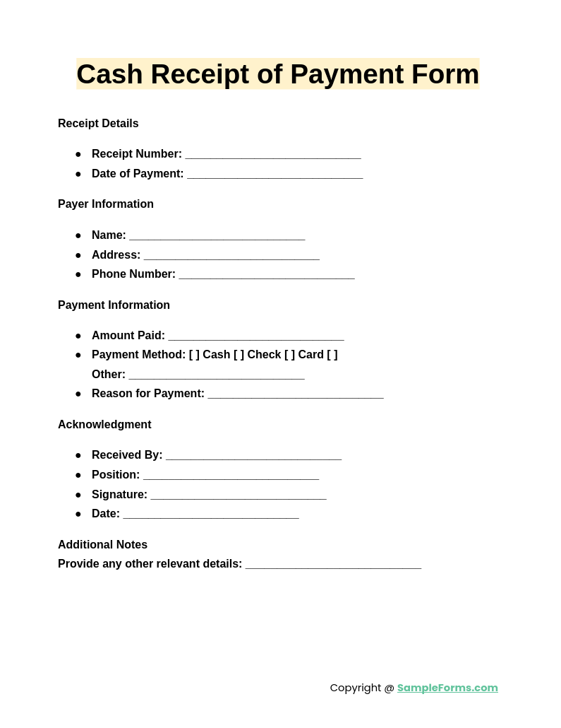 FREE 12+ Receipt of Payment Form Samples, PDF, MS Word, Google Docs, Excel