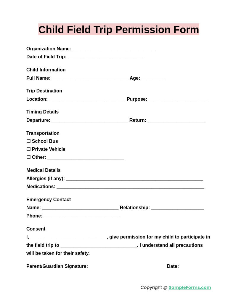 FREE 25+ Field Trip Permission Form Samples, PDF, MS Word, Google Docs ...