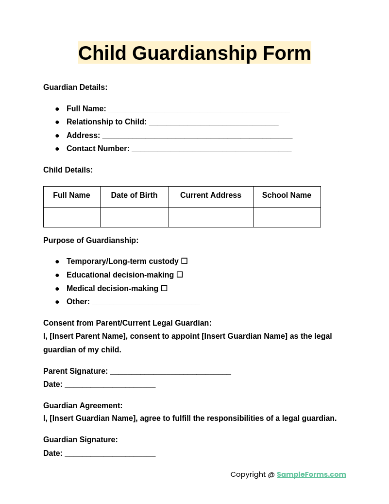 FREE 16+ Guardianship Form Samples, PDF, MS Word, Google Docs