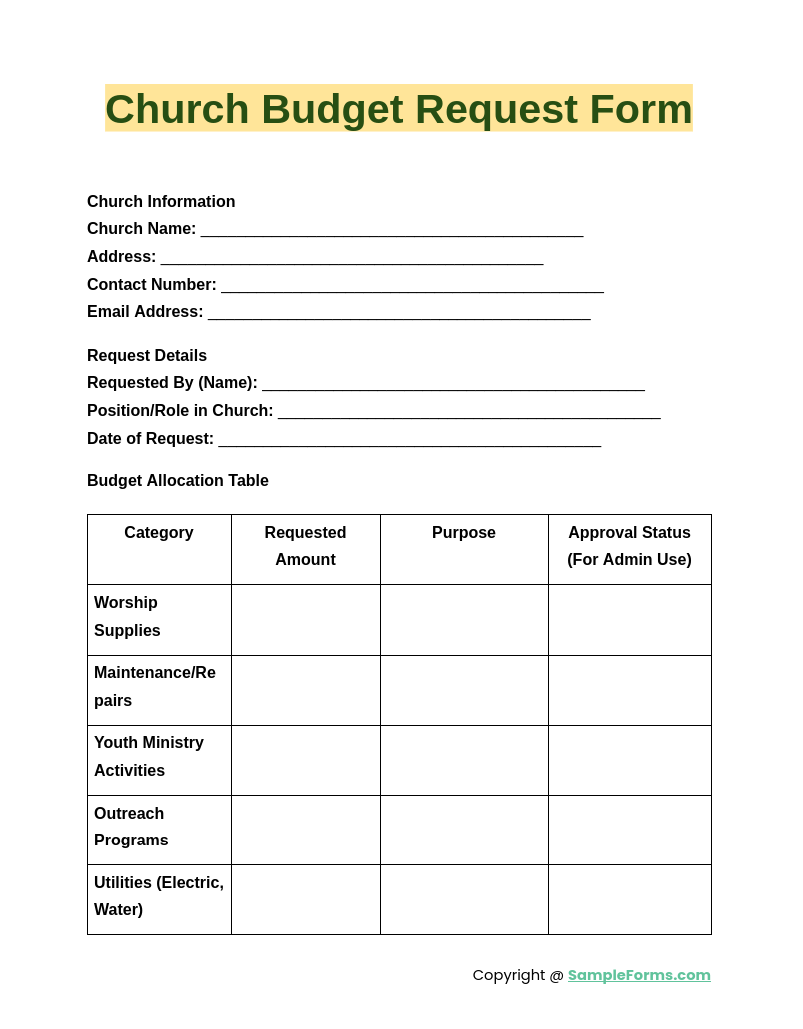 FREE 10+ Church Budget Form Samples, PDF, MS Word, Google Docs, Excel