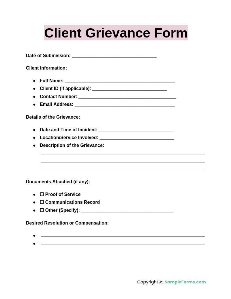 FREE 54+ Grievance Form Samples, PDF, MS Word, Google Docs