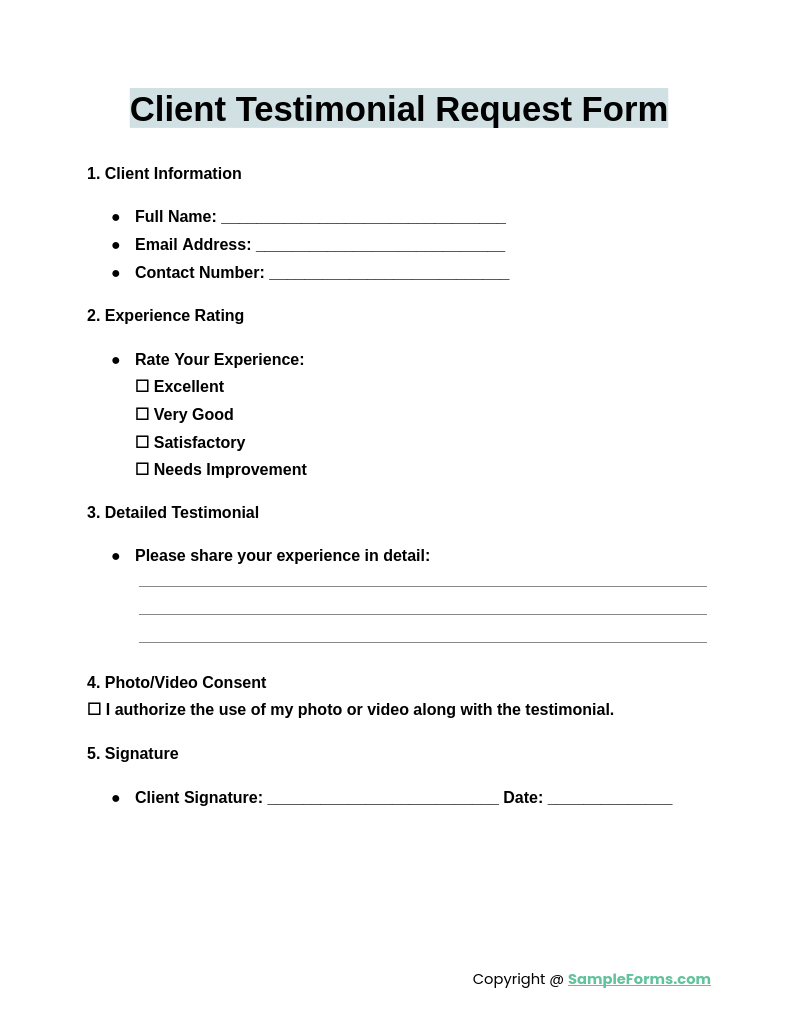 FREE 10+ Testimonial Request Form Samples, PDF, MS Word, Google Docs