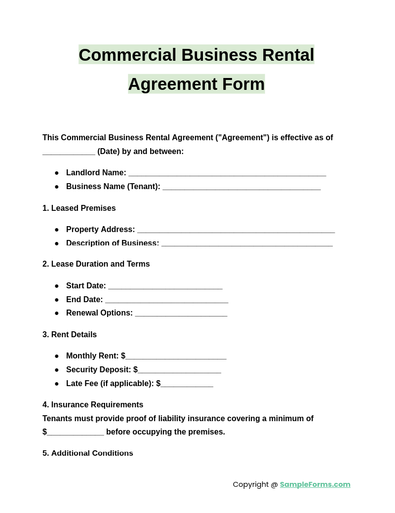 FREE 11+ Commercial Rental Agreement Form Samples, PDF, MS Word, Google ...