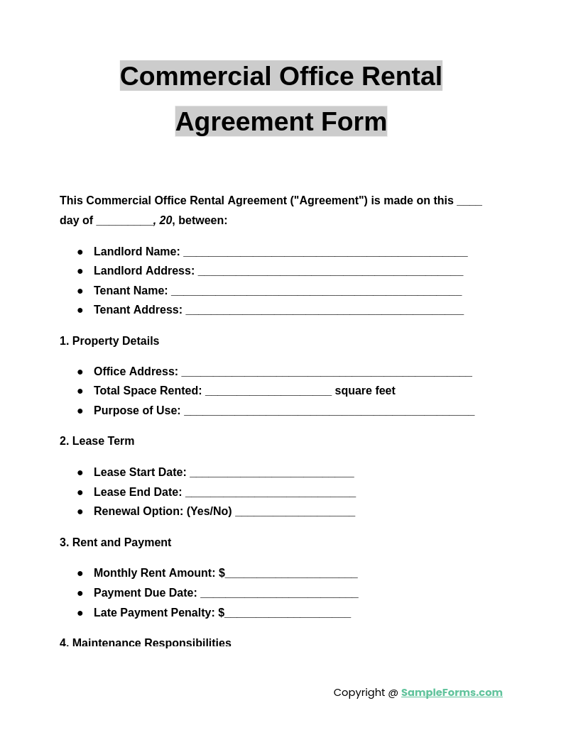 FREE 11+ Commercial Rental Agreement Form Samples, PDF, MS Word, Google ...