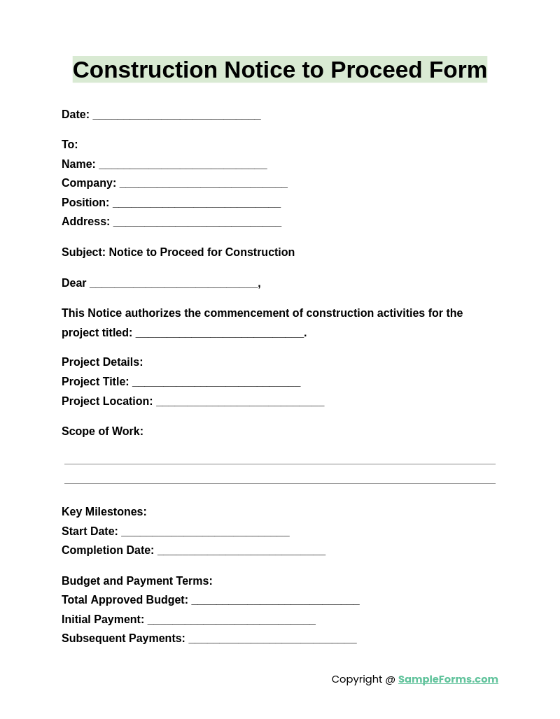 FREE 11+ Notice to Proceed Form Samples, PDF, MS Word, Google Docs