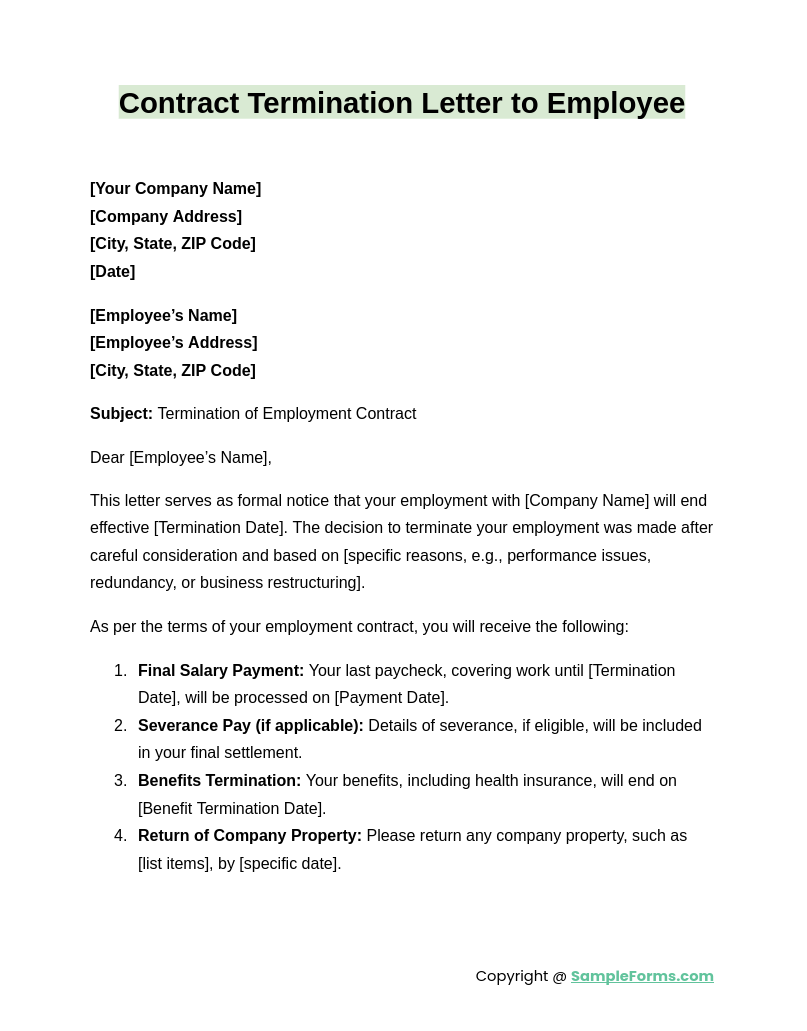 FREE 10+ Contract Termination Letter Samples, PDF, MS Word, Google Docs