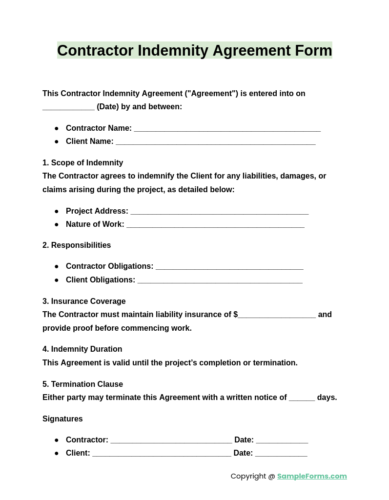 FREE 10+ Indemnity Agreement Form Samples, PDF, MS Word, Google Docs
