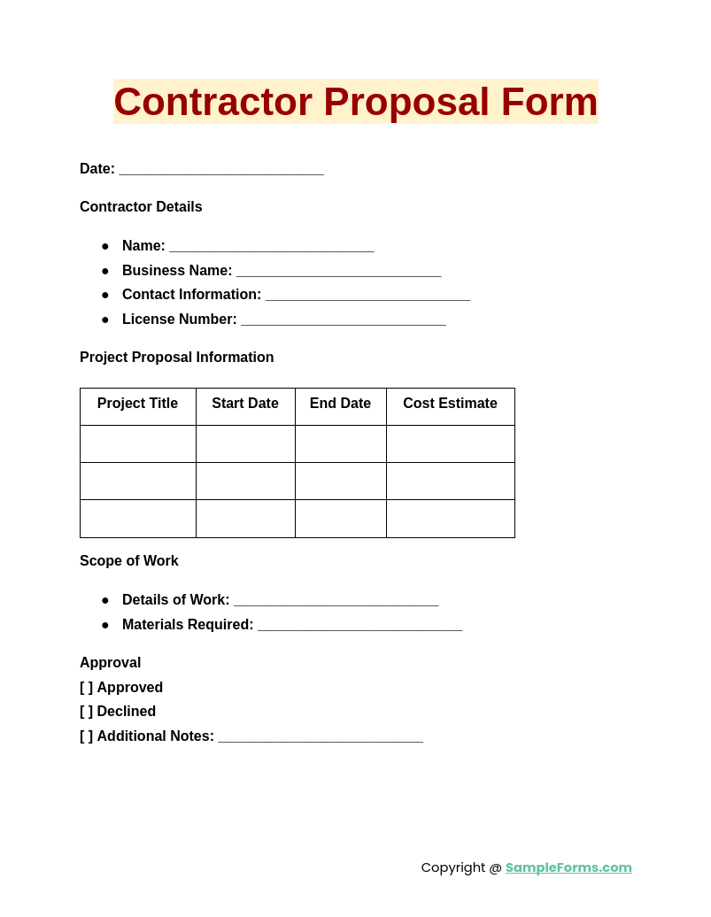 FREE 41+ Proposal Form Samples, PDF, MS Word, Google Docs, Excel