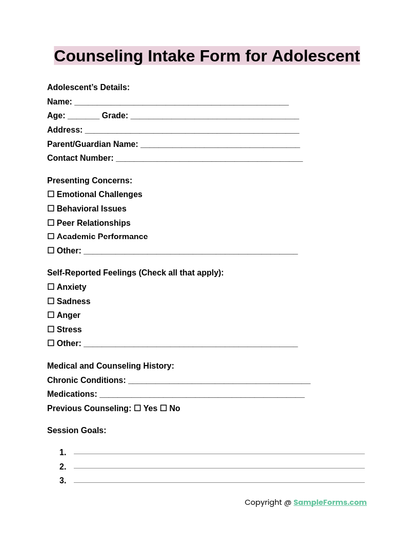 FREE 13+ Counseling Intake Form Samples, PDF, MS Word, Google Docs