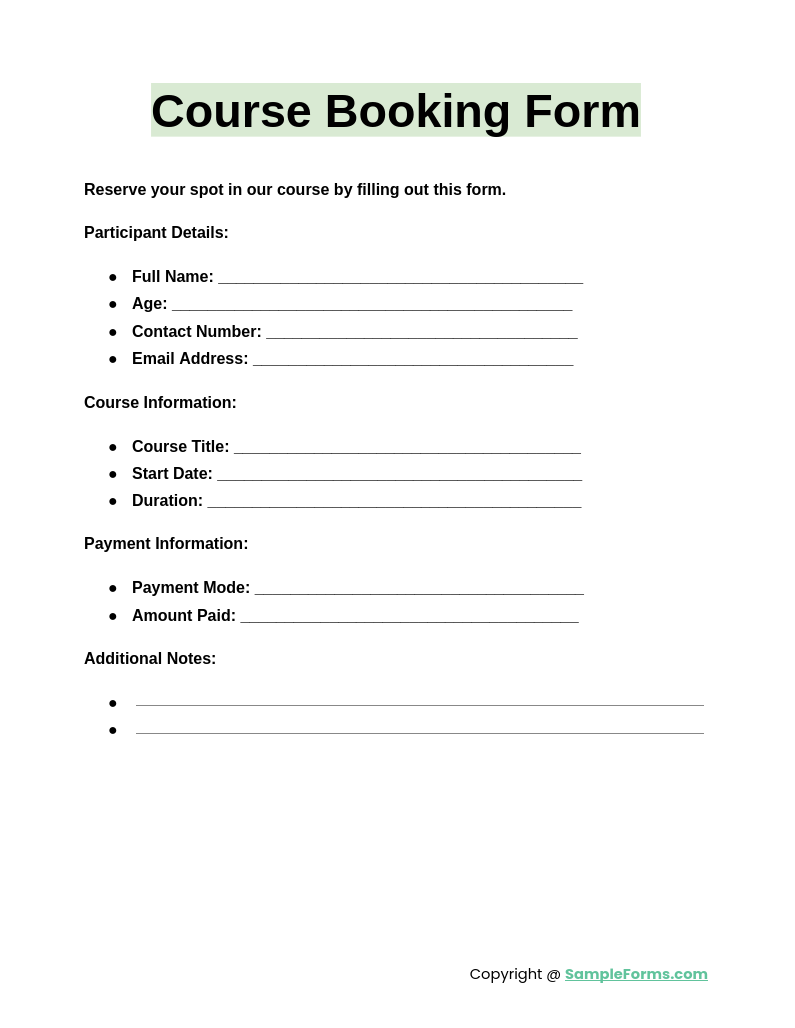 FREE 49+ Booking Form Samples, PDF, MS Word, Google Docs, Excel