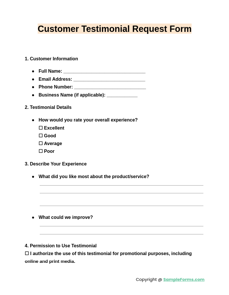 FREE 10+ Testimonial Request Form Samples, PDF, MS Word, Google Docs