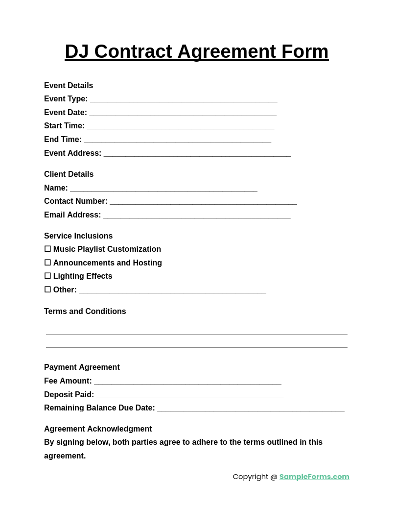 FREE 11+ DJ Contract Form Samples, PDF, MS Word, Google Docs