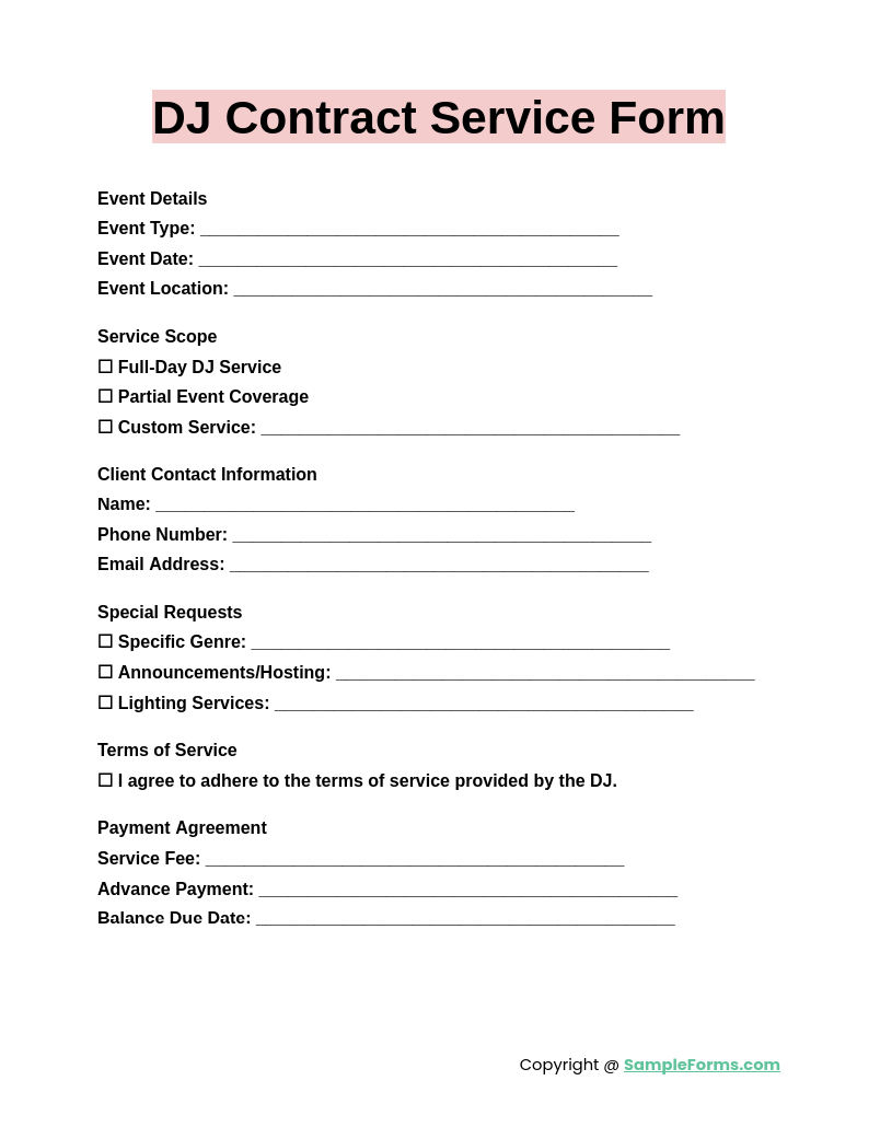 FREE 11+ DJ Contract Form Samples, PDF, MS Word, Google Docs